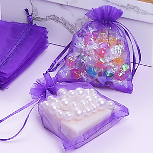 Bskifnn 100pcs Organza Bags Satin Drawstring Organza Pouch Mother's Day Valentine's Day Halloween Candy Bags Wedding Party Favor Gift Bag Jewelry Bags 3.54''x4.33''(9x11cm) (Purple)