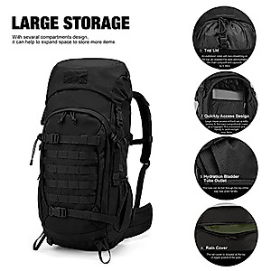 Mardingtop 50 Liter Internal Frame Backpack with Rain Cover for Military Camping Hiking Traveling Black-M5973