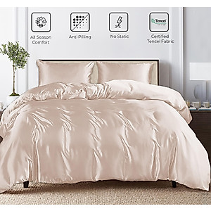 Linenwalas Tencel Lyocell Duvet Cover Set with Deep Pocket Fitted Sheet, Viscose Made from Eucalyptus Soft, Lightweight and Breathable Complete Bedding Set (Taupe, Queen)