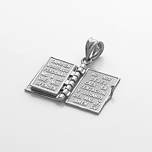 Claddagh Gold Religious Jewelry Sterling Silver 3D Santa Biblia Book w/Lord's Prayer in Spanish Charm Pendant
