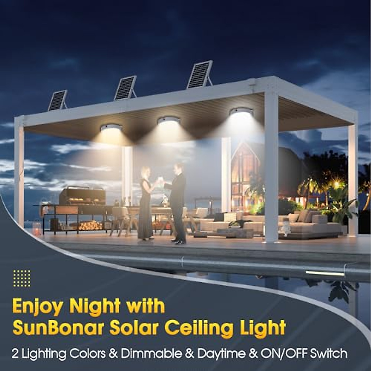 SunBonar Solar Lights Indoor Home Intelligent Solar Ceiling Light with Remote, Cool White/Warm White 1000Lumen Outdoor Solar Shed Light with ON/Off Switch for Barn, Porch, Patio, Carpot, Chicken Coop