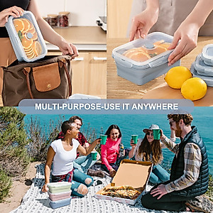 KIGI 【3 PACK】 18.6OZ Collapsible Small Bento Box Food Storage Containers with Lids Airtight Meal Prep Containers,BPA FREE,Microwave Safe