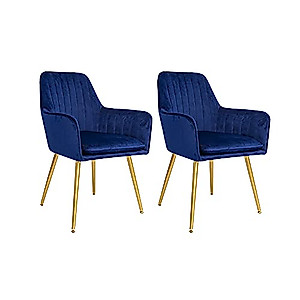 CangLong Furniture Modern Living Dining Room Accent Arm Chairs Club Guest with Gold Metal Legs, Set of 2, Navy Blue