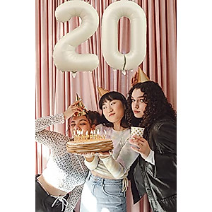 40 Inch Cream White Number 2 Balloons,Large Foil Helium Mylar Birthday Party Balloon 0-9 Matte Nude White Number (2) for Baby Shower Wedding Decorations