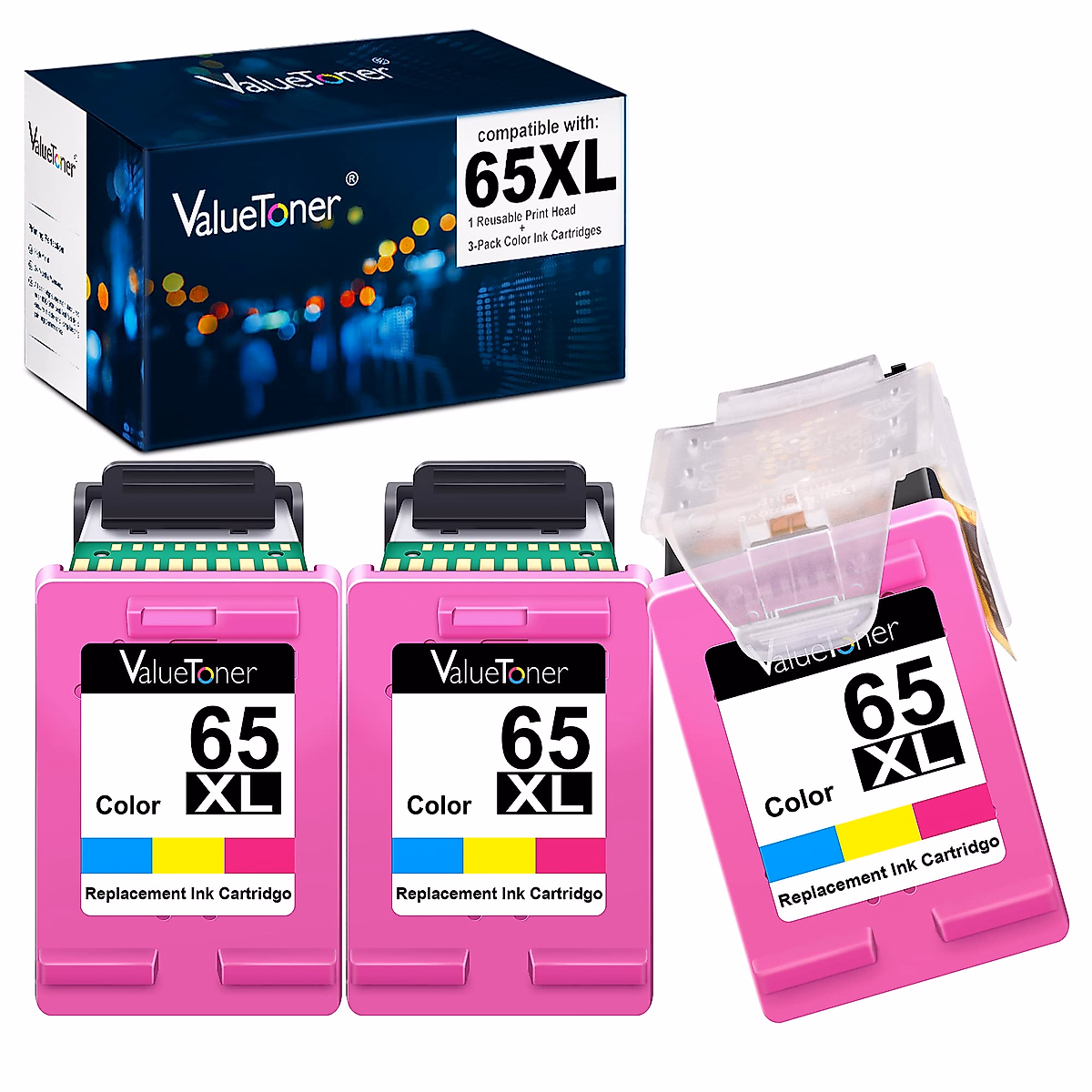 Valuetoner Remanufactured Ink Cartridges Replacement for HP 65XL 65 XL N9K04AN for Envy 5055 5052 5058 DeskJet 2655 3755 3720 3722 3723 3752 3758 2652 2624 Printer(3 Black+ 1 Reusable Printhead)