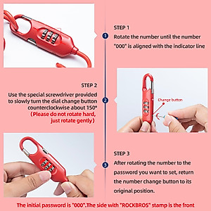 ROCKBROS Bike Lock Cable Combination Motorcycle Helmet Lock High Security Bicycle Lock - 6FT Long, Portable, Anti-Theft, for Scooter/Bicycle/Ebike