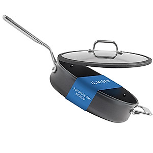 Misen Nonstick Sauté Pan with Lid - 3 QT Deep Frying Pan - Large Nonstick Frying Pan - Glass Lid w/Silicone Rim, Ceramic Outer Coating, Stay Cool Stainless Steel Handles - Versatile Cooking Precision