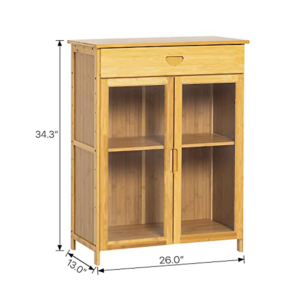 MoNiBloom 4 Tier Bamboo Sideboard Cupboard Kitchen Floor Standing Storage Cabinet with Visible Doors and a Drawer for Toaster Coffee Pot Small Appliances, Natural