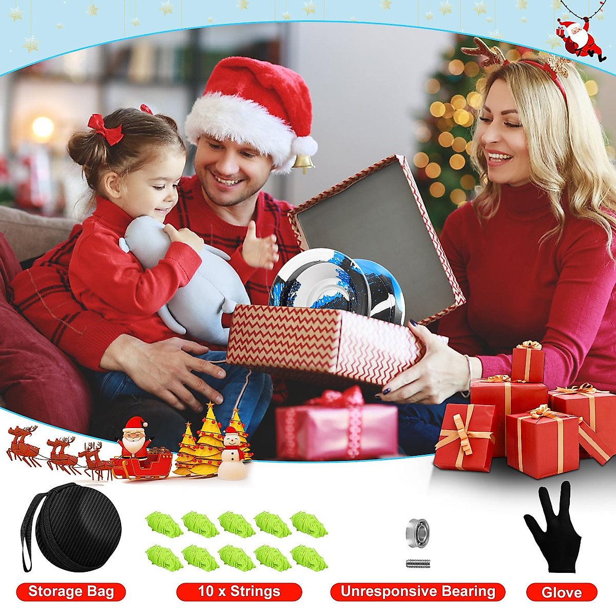 Hksod Yoyo Responsive Professional Yoyos for Kids 8-12 Beginners,Unresponsive Yo Yo for Adults Metal Trick Yoyos with Yo-yo Bearing Accessories - Black Blue