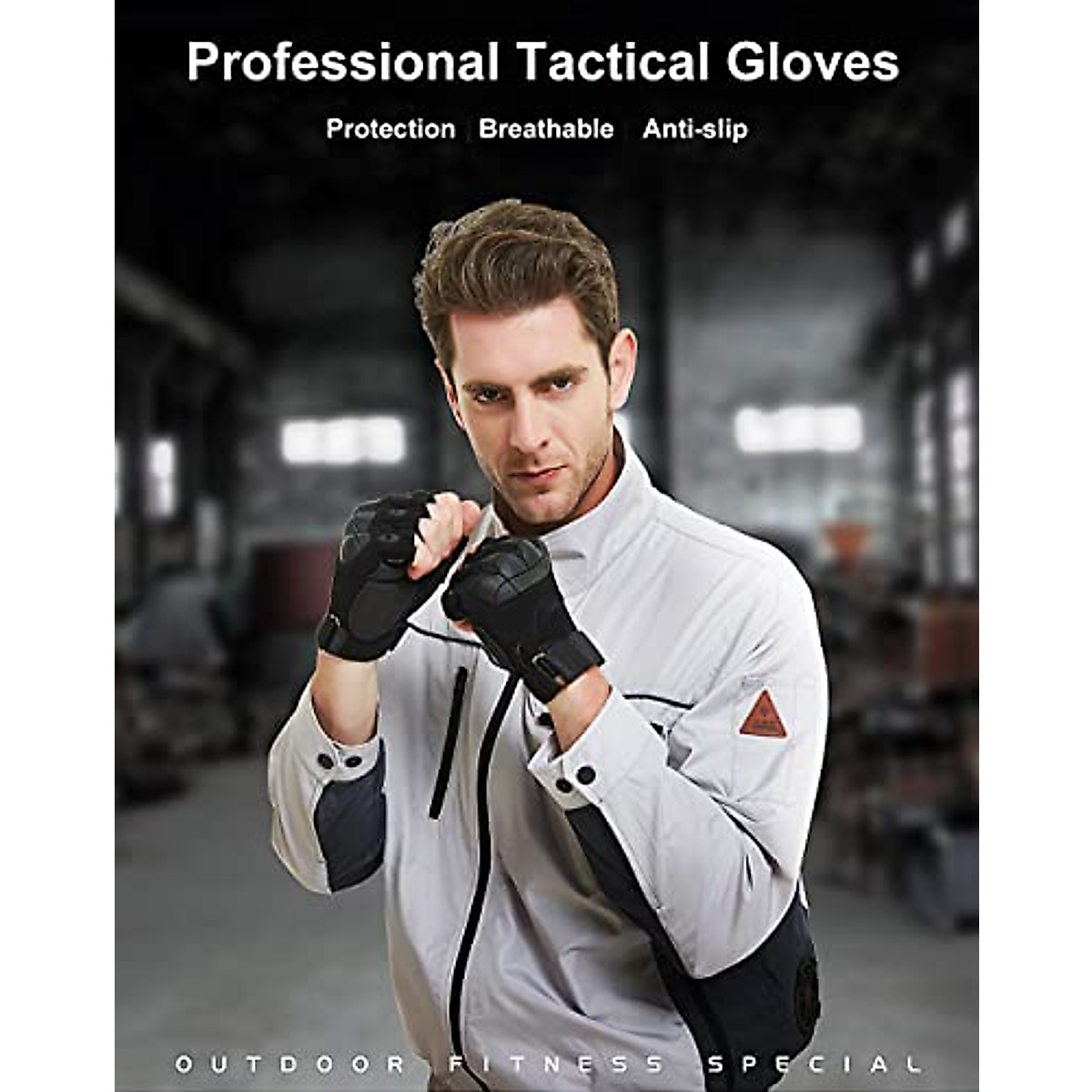 SUJAYU Tactical Gloves for Men, Fingerless Gloves Men for Airsoft Gun, Survival Gloves Combat Gloves Airsoft Gloves Driving Gloves Men Motorcycle Gloves for Men (Black, Large)