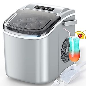 Ice Maker Countertop, Fast Ice Making in 6 Mins 9 Bullet-Shaped Ice, 26.5lbs/24Hrs, Portable Ice Maker Machine with Self-Cleaning, Scoop, Bags and Basket, for Home/Kitchen/Office/Bar/Party