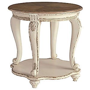 Signature Design by Ashley Realyn French Country Two Tone Round End Table, Chipped White
