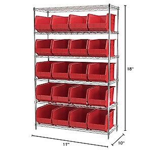 Akro-Mils 30260 AkroBins Plastic Storage Bins, Space-Saving Stackable Bins, Garage Organization Bins, Closet, Classroom Organization, Craft Storage, 18-Inch x 11-Inch x 10-Inch, Red, 6-Pack