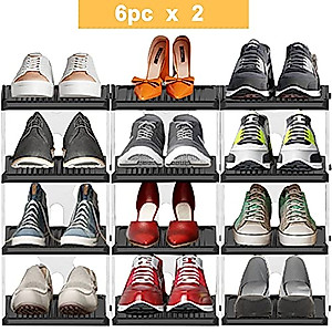 uapryti Shoe Rack Organizer - Free Standing Shoe Racks for Closets Entryway,Free Combination Shoe Storage (White+Black, 6-Tier)
