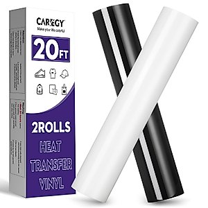 CAREGY 2Rolls 12" x 20ft HTV Vinyl Rolls Black and White Set Heat Transfer Vinyl for T-Shirts Iron on Vinyl Easy to Cut Weed for DIY Heat Vinyl (12" x 20ft Each Roll)