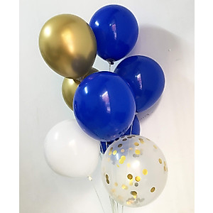 Royal Blue Chrome Gold Balloons - 50Pieces Latex Balloons White Gold Blue confetti for Birthday Wedding Engagement Graduation Anniversary Party Decorations and Supplies