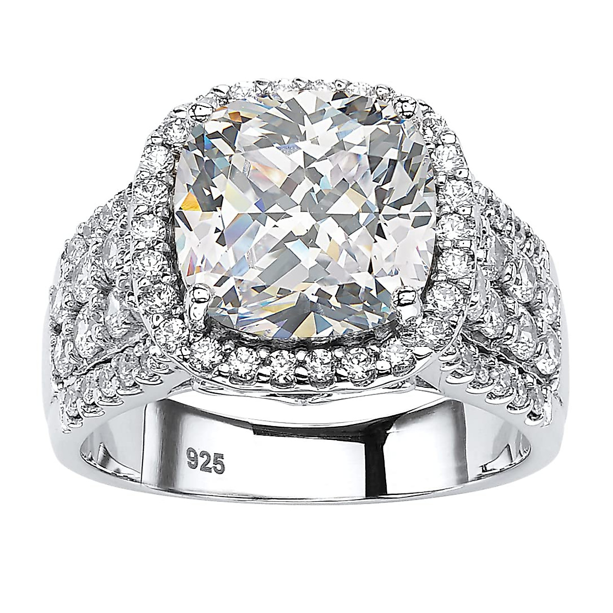 PalmBeach Platinum-plated Sterling Silver Cushion Cubic Zirconia Simulated Halo Engagement Ring Sizes 6-10 Size 6