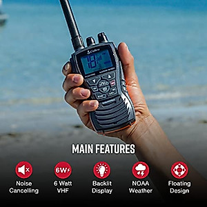 Cobra MR HH350 FLT Handheld Floating VHF Radio - 6 Watt, Submersible, Noise Cancelling Mic, Backlit LCD Display, NOAA Weather, and Memory Scan, Grey