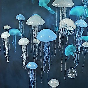 O&M Hanging Jellyfish Decoration, Marine Theme Birthday Party Decorations, Shop Window Supplies, Aquarium Props (Small, Blue)