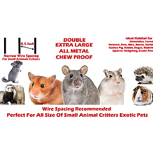 64" Extra Large Wrought Iron Double Center Divider 3-Floors Cage Guinea Pig Ferret Chinchilla Sugar Glider Hamster Mice Rat Rabbit Detachable Rolling Stand