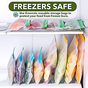 Greenzla Reusable Food Storage Bags – 12 Pack BPA FREE Freezer Bags (4 Reusable Gallon Bags & 4 Reusable Sandwich Bags & 4 Reusable Snack Bags), EXTRA THICK & Leakproof Reusable Lunch Bags for Food