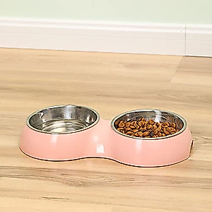 FUUIE Bowls for Food and Water Double Pet Bowls Dog Food Water Feeder Stainless Steel Pet Drinking Dish Feeder Cat Puppy Feeding Supplies Small Dog Accessories (Color : Blue)