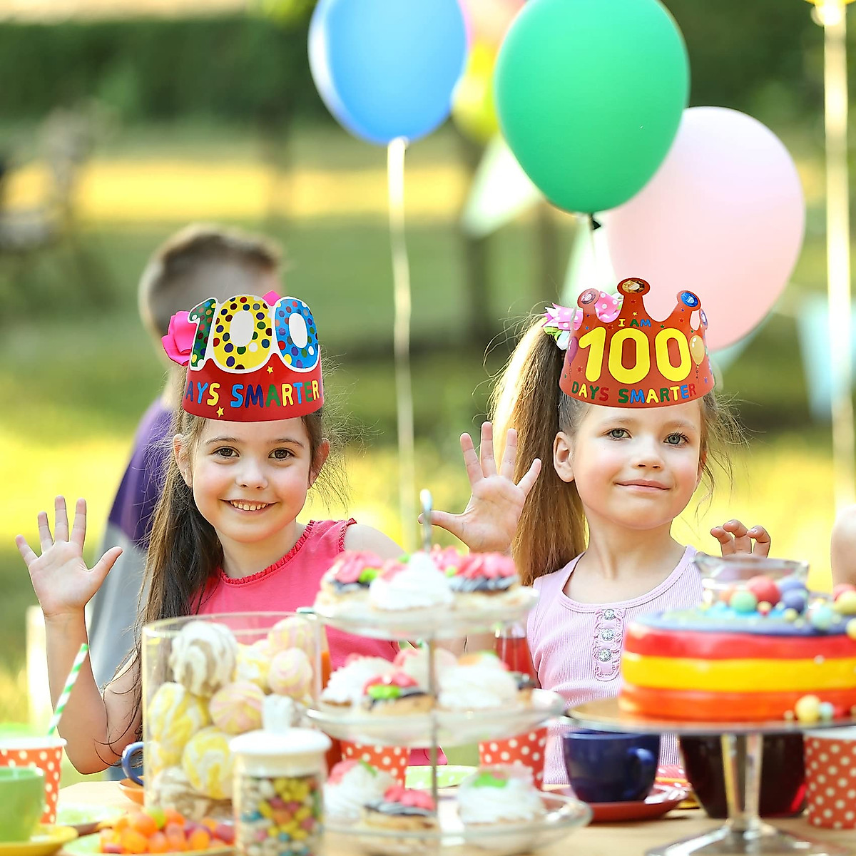 MISS FANTASY 36 Pieces 100 Days of School Crowns 100 Days of School Photo Booth Props 100th Day of School Hats for Kids 100 Days of School Celebration Party Decorations School Classroom