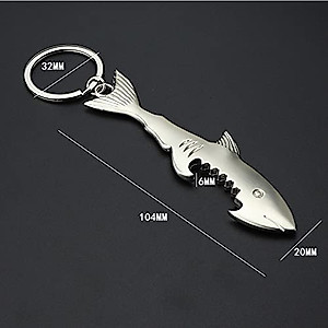 ARFUKA Bottle Opener Keychain Shark Shaped Soda Beer Bottle Opener Keyring Beverage Bottle Opener Key Ring, Women Men Gift for Christmas and Birthday Silver