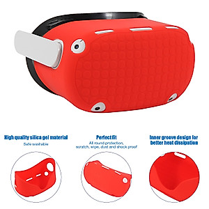 VR Controller Gips Cover and VR Shell Cover for Meta Quest 2,VR Facial Vent Soft Interface Bracket Accessories 5-in-1 Set for Oculus Quest 2(Red)