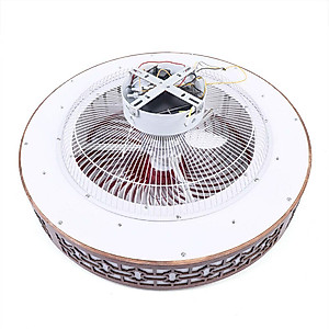 Ceiling Fan Light,22 Inch 64W 3 Colors 3 Speeds Round Retro Wood Remote Control Indoor Flush Mount Ceiling Fan Light