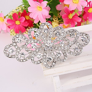EVER FAITH Austrian Crystal 4 Inch Flower RibbonBridal Brooch Wedding Accessories for Women Clear Silver-Tone