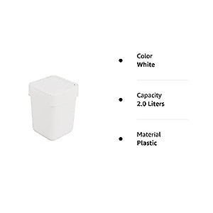 carrotez Small Trash Can with Lid, 2 Liter/ 0.5 Gallon, Mini Trash Can, Waste Basket, Garbage Container for Coffee Bar, Bathroom, Kitchen, Office, Desk, Bedroom, Tabletop - White