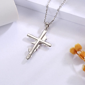 Sterling Silver Cardinal Cross Jewelry for Women: Red Bird Cardinal Cross Expandable Ring Pendant Necklace Memorial Jewelry Gift (Necklace)