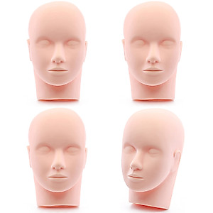 Foraineam 4-Pack Practice Training Head Rubber Cosmetology Mannequin Doll Face Head For Eyelashes Makeup Massage Practice