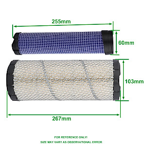 Mannial 25 083 01-S Air Filter Fit Kohler Kawasaki 2508301 25082 25 083 04-S 2508304 11013-7019 11013-7020 M131802 M131803 CH18-CH26 CV16-CV26 CH730-CH750 Engine with 25 050 33-S Oil Filter
