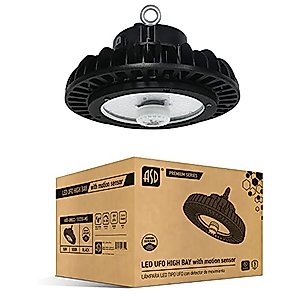 ASD UFO High Bay LED Shop Light Fixture with Motion Sensor, 150 watt 22912lm 5000K, 1-10V Dimmable, 120V 277V Work Light, Commercial Bay Lighting, Waterproof, Safety Cable Included UL/DLC Premium