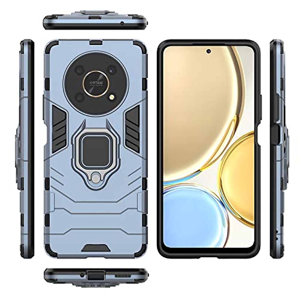 Compatible with Honor X9 Case Kickstand with Tempered Glass Screen Protector [2 Pieces], Hybrid Heavy Duty Armor Dual Layer Anti-Scratch Phone Case Cover, Blue