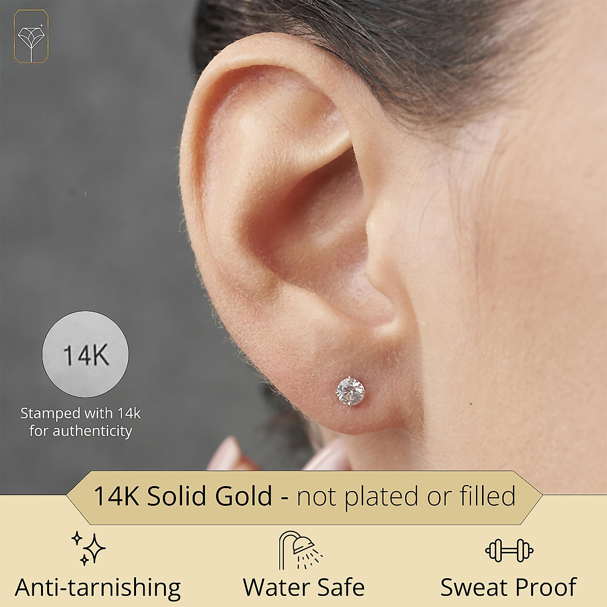 MAX + STONE 14k White Gold Genuine Created White Sapphire Round Stud Earrings for Women | 4mm April Birthstone