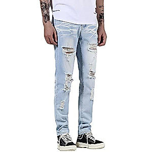 Liuhond Men's Ripped Distressed Destroyed Straight Fit Washed Denim Jeans Pants(3330Blue, 34)