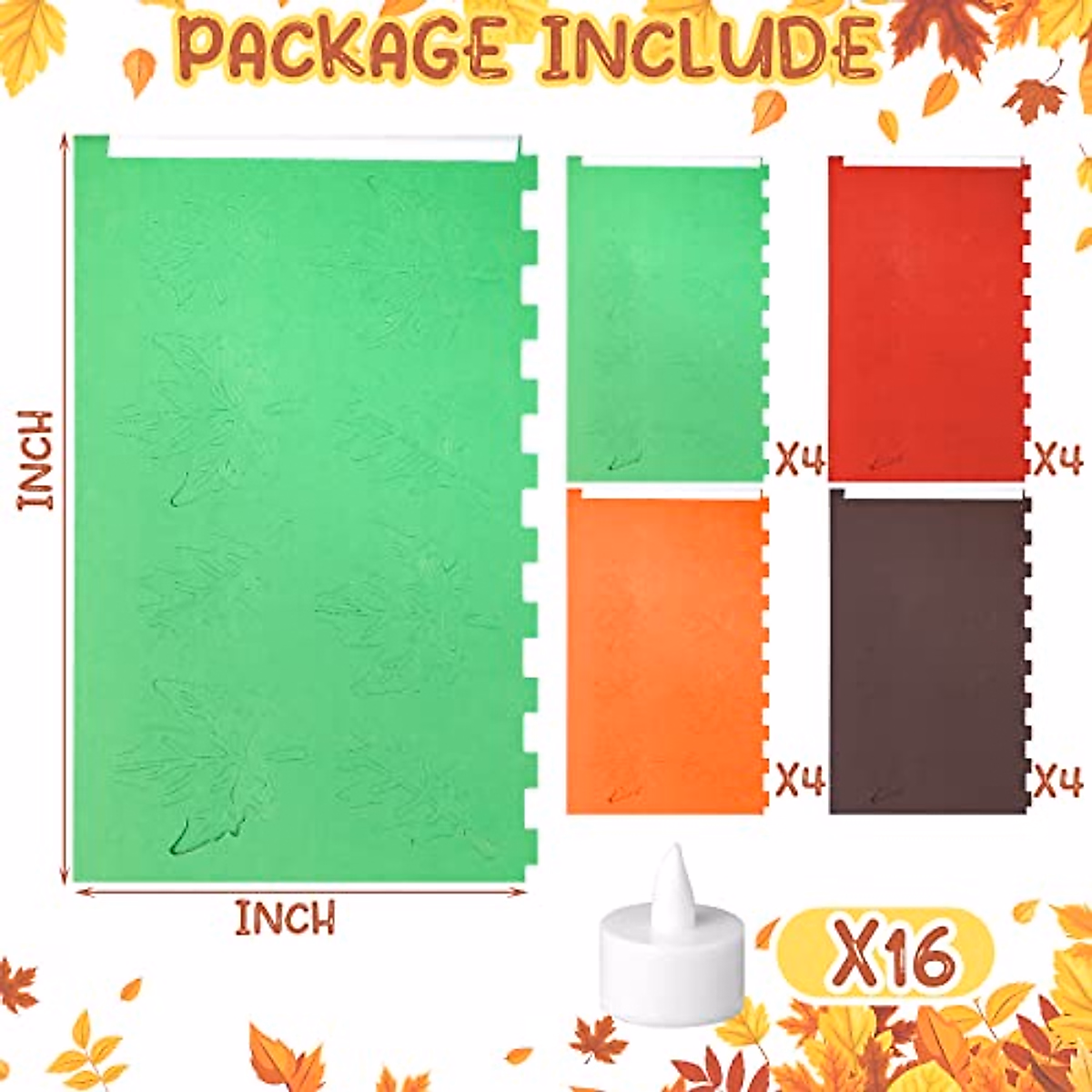 16 Set Fall Thanksgiving 3D Round Paper Lantern Led Luminary with Beautiful Lifted Leaf Cut-Out Design for Fall and Thanksgiving Decor or Table Centerpiece