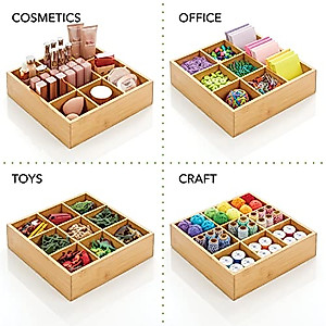 mDesign Bamboo Kitchen Pantry Storage Organizer Box - 9 Divided Sections, Open Top, Decorative Holder for Tea Bags, Snack Packets, Small Items, Accessories, Echo Collection - Natural Wood/Tan