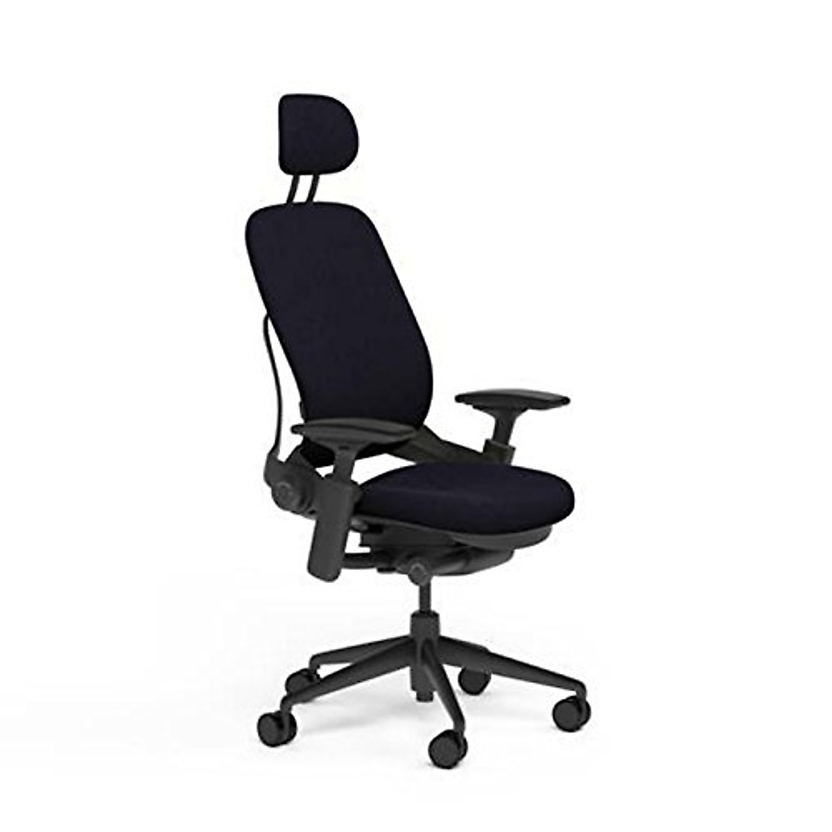Steelcase Leap Desk Chair V2 with Headrest in Buzz2 Black Fabric - 4-Way Highly Adjustable Arms - Black Frame and Base - Standard Carpet Casters