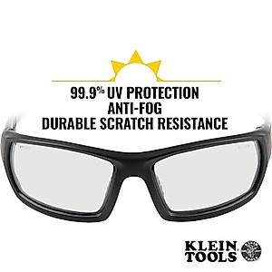 Klein Tools 60163 Safety Glasses, Professional PPE Protective Eyewear with Full Frame, Scratch Resistant and Anti-Fog, Clear Lens, 5.6 x 4 inch