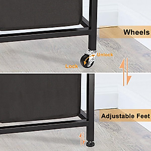 Timberer Laundry Hamper, Laundry Sorter, Rolling Laundry Basket with Wheels, 2 Shelves, 16.9 Gal(64L), Pull-Out and Removable Laundry Bags, for Laundry Room, Black and Rustic Brown