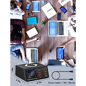 WANLONGXIN 100W 8-Port USB Qi Wireless Charging Station, QC3.0/PD Fast Charge for Phones Tablets USB Tools, Multi-Device Smart IC Desktop Organizer Hub