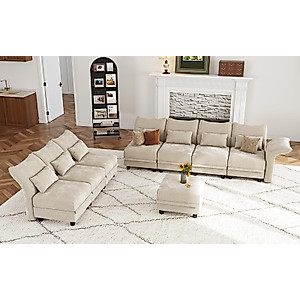 LLappuil 8 Seater Modular Sectional Sofa Deep Seat 114 Inch Large Chenille Sectional Couches for Living Room with Reversible Ottoman, Adjustable Armrest Backrest, Khaki