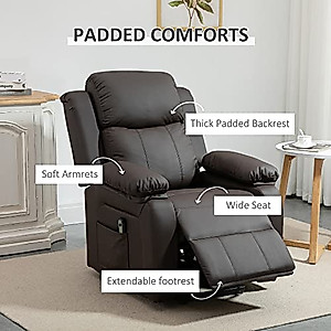 HOMCOM Living Room Power Lift Chair, PU Leather Electric Recliner Sofa Chair for Elderly with Remote Control, 3 Positions, Side Pockets, Extended Footrest, Brown