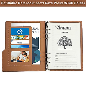 DSKPRTE Update A5 Refillable Leather Notebook for Writing 6-Ring Binder Leather Journal with Pen&Extra Black Ink Refill Lined Travel Journal for Men&Women Hardcover Notebook Daily Planner(Blue)