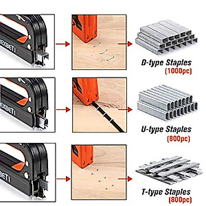 REXBETI Staple Gun, Manual Brad Nailer Power Heavy Duty 3 in 1 Staple Gun with 2600-Piece Staples for Upholstery, Fixing Material, Decoration, Carpentry, Furniture (Staple Gun+Case+Remover)