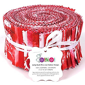 Soimoi 40Pcs Tie Dye Print Cotton Precut Fabrics for Quilting Craft Strips 2.5x42inches Jelly Roll - Red